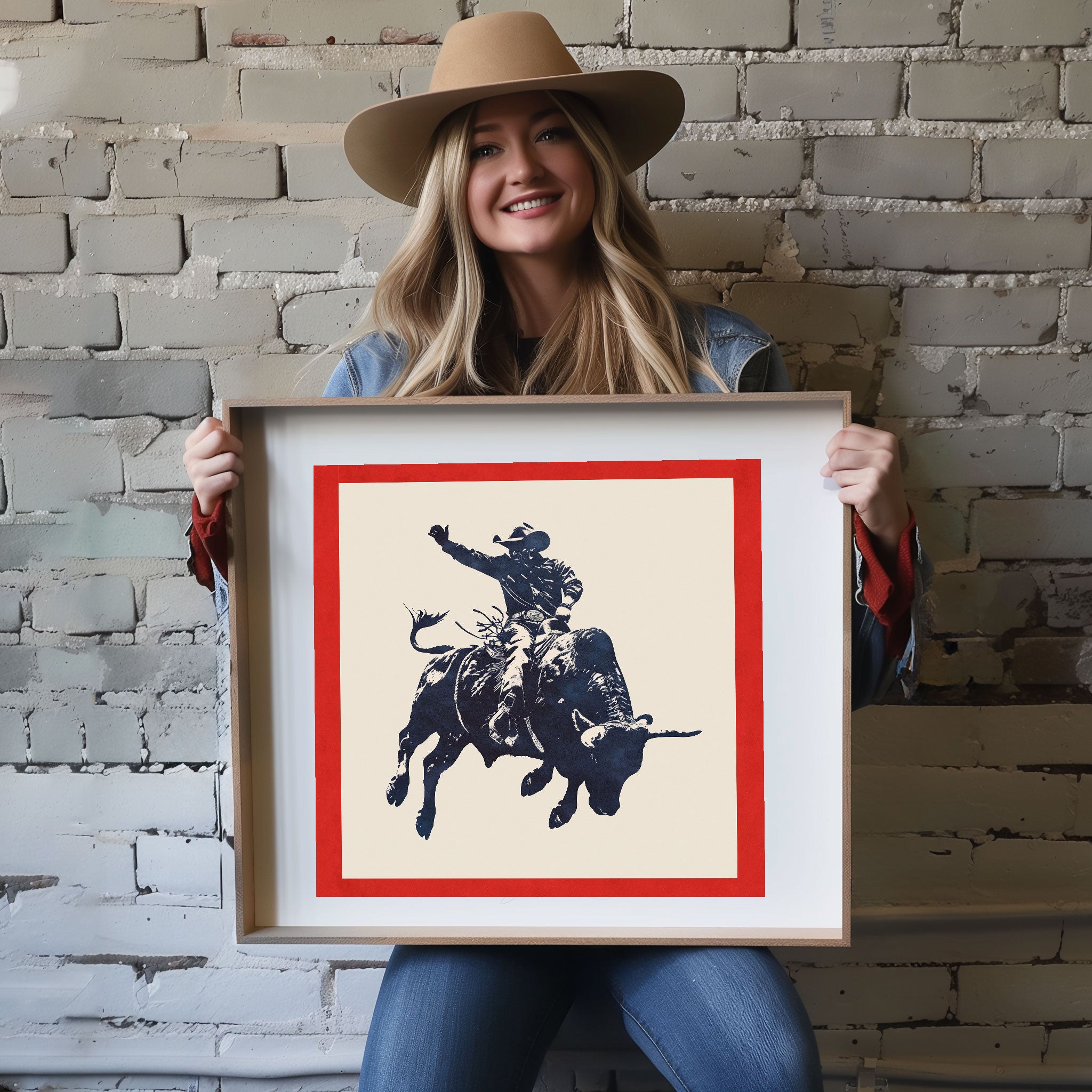 Rodeo Poster Art – Vintage Western Wall Art With Cowboy Artwork & Red ...